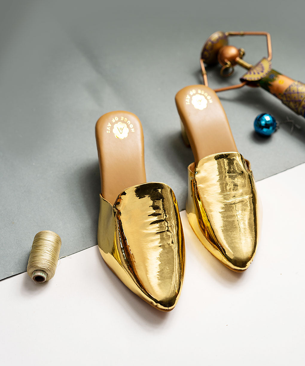 Golden Mule Heels For Women | House of AVI – House Of Avi Private Limited